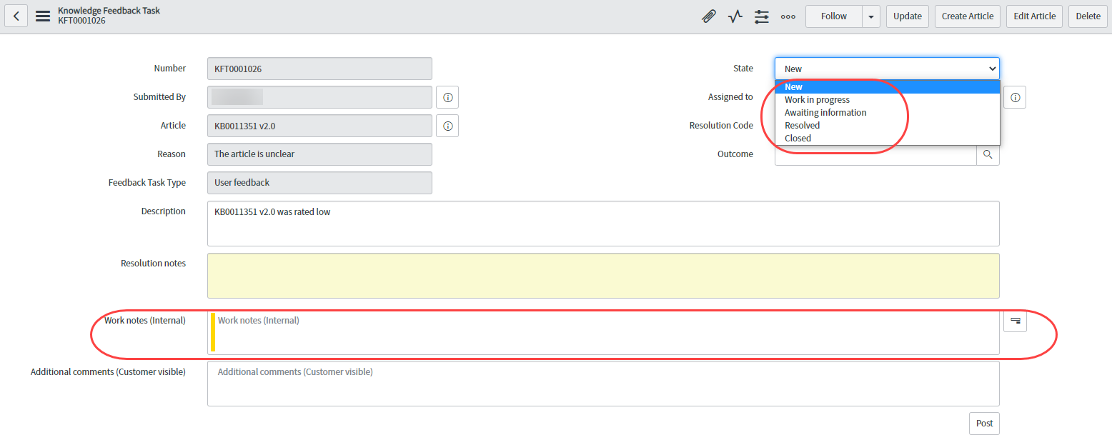 - ServiceNow - Knowledge Feedback Tasks - Knowledge Portal